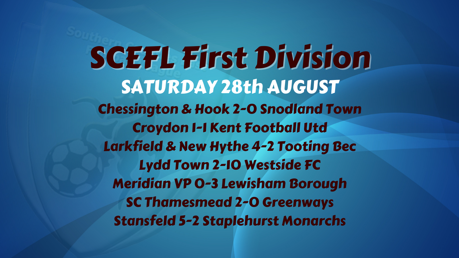 First Division – 28th August – SCEFL