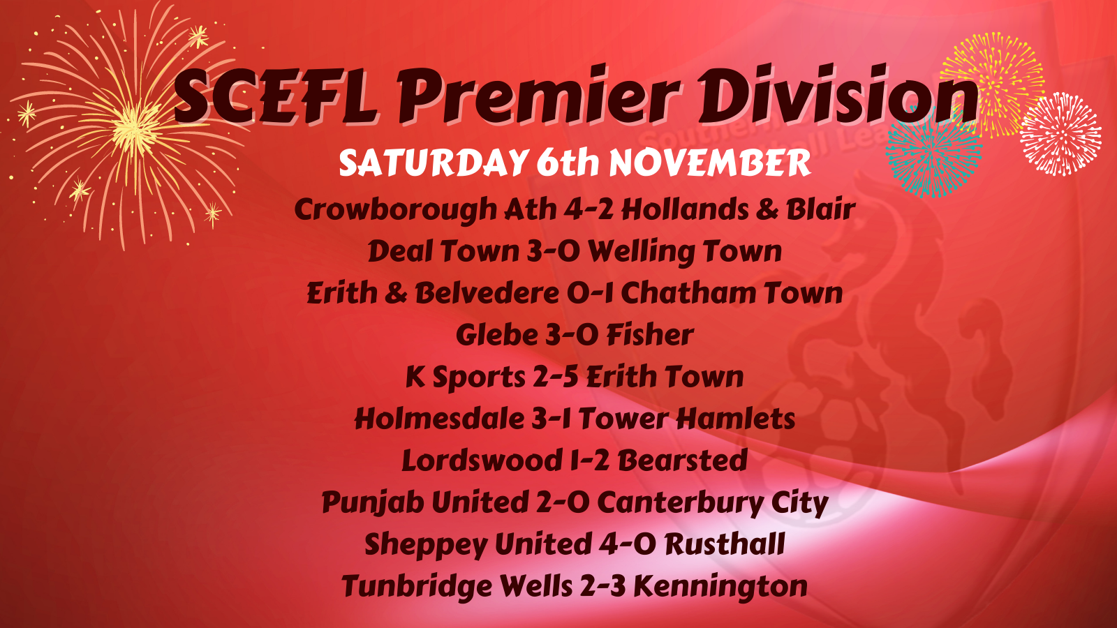 Premier Division – 6th November – SCEFL